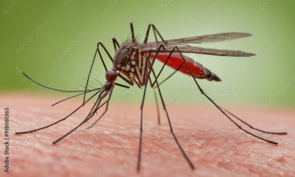 In this striking macro image, a mosquito is caught in the act of ...