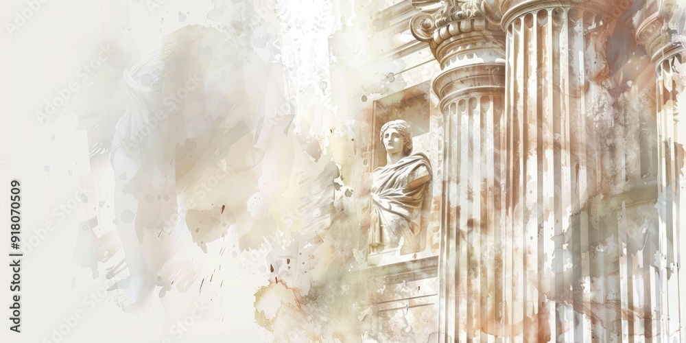 Watercolor of ancient roman columns and statue. Stock Illustration ...