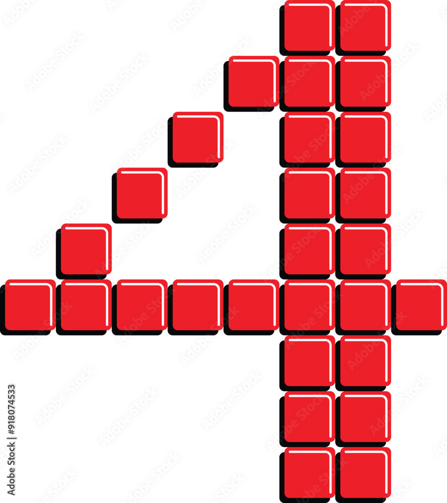 Number 4, Four, 8-bit Pixel Style, Retro Old Game Font, Vintage ...