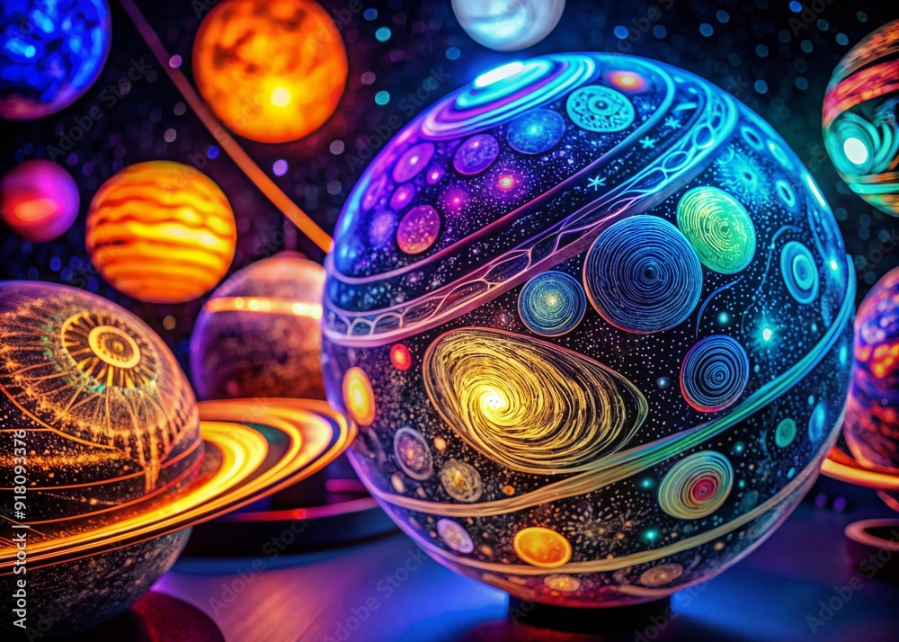 Vibrant neon black light illuminates a stunning 3D sgraffito ...