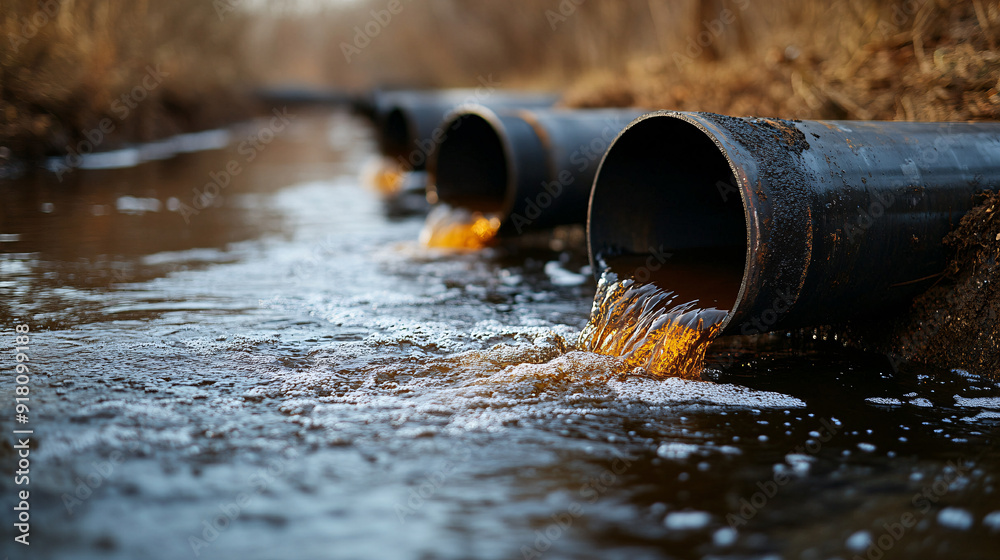 Factory Pipe Discharging Toxic Wastewater into River Emphasizing ...