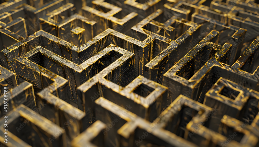 Intricate golden maze structure with a rich texture, creating an ...