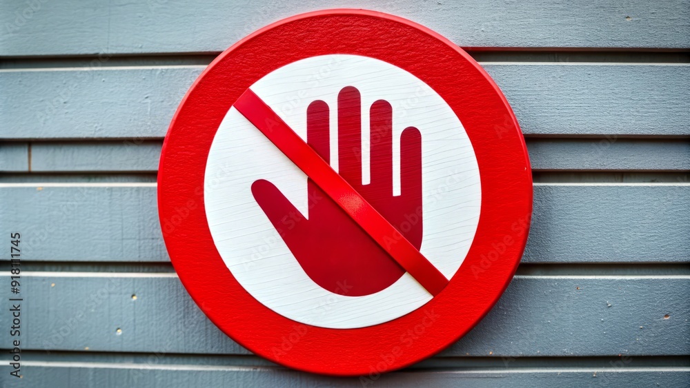 A red circle with a white interior and a white hand symbol inside ...