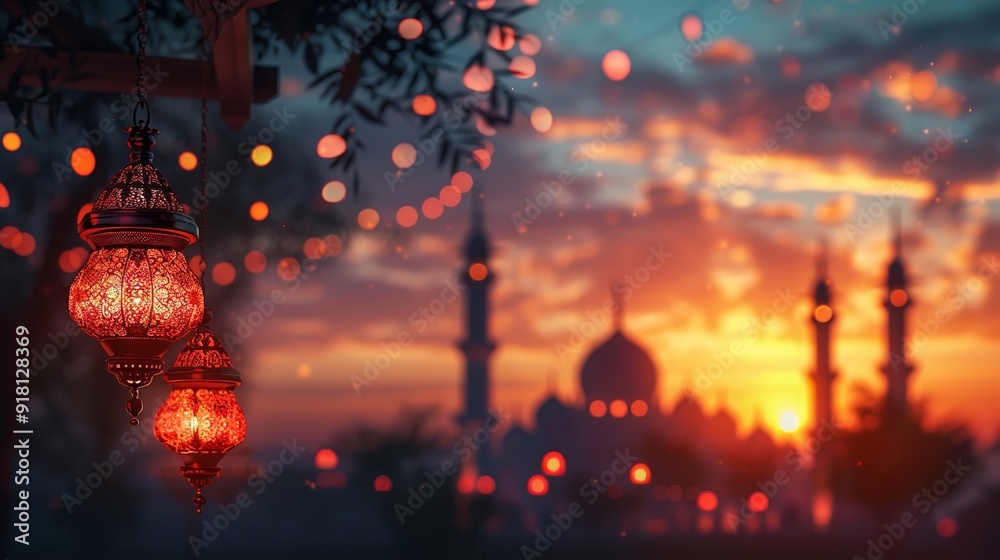 Eid ul adha decoration and islamic watercolour greeting card background ...