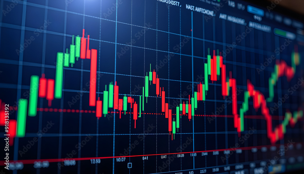 Stock market chart, bar graph and data on trading screen. Index graph ...