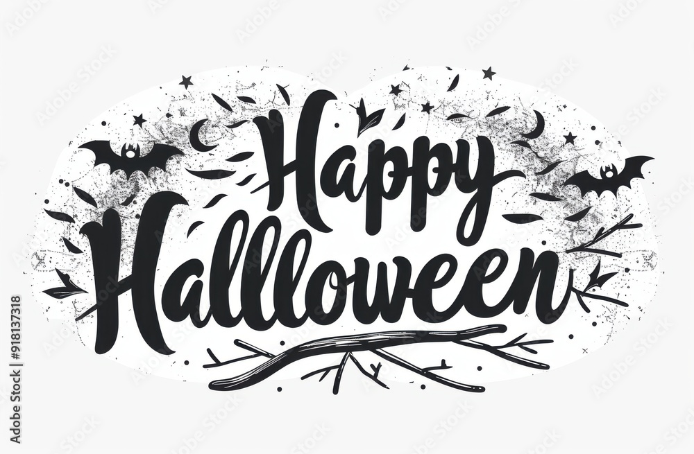 The words "Happy Halloween" in black vector lettering isolated on a ...