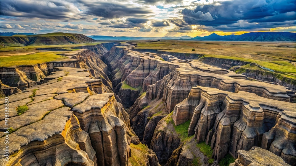 Rugged terrain reveals geological fault lines, cracks and fissures ...