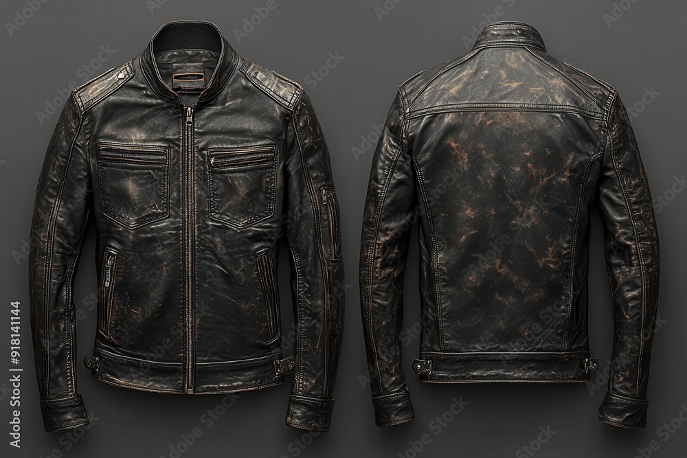 sleek black leather jacket displayed on an invisible mannequin shown ...