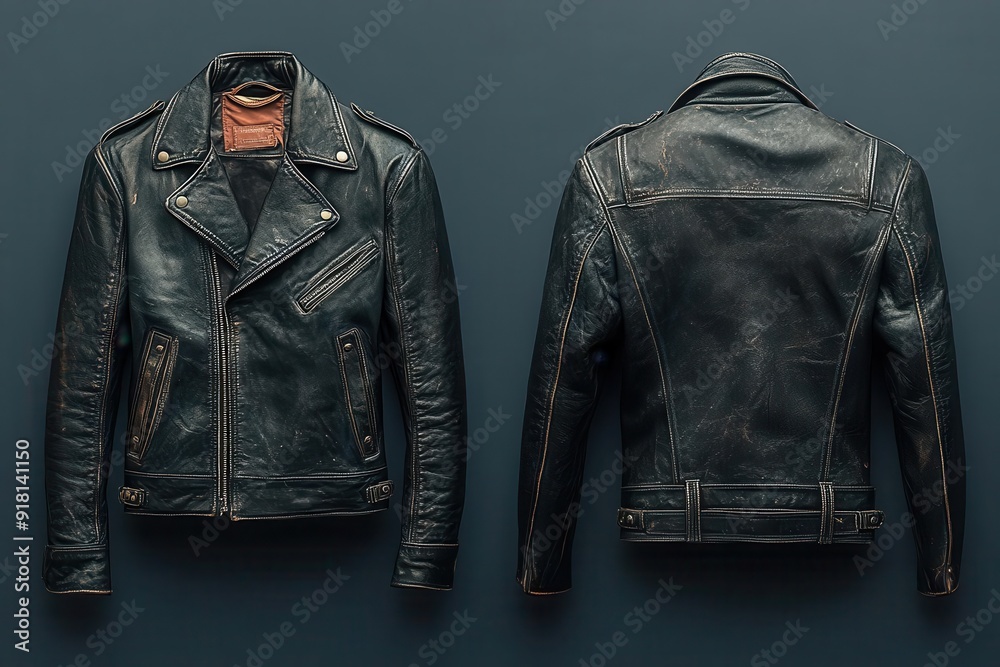 sleek black leather jacket displayed on an invisible mannequin shown ...