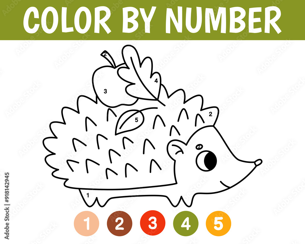 Color by number game for kids. Cute hedgehog. Animal coloring book ...