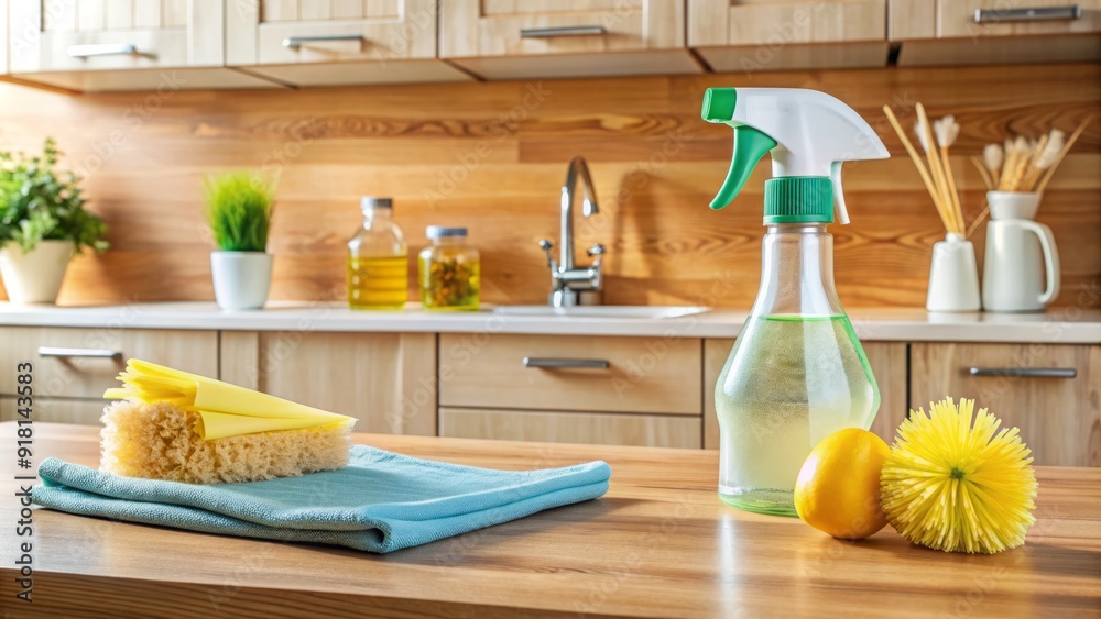Sparkling clean kitchen countertops with a few strategically placed ...