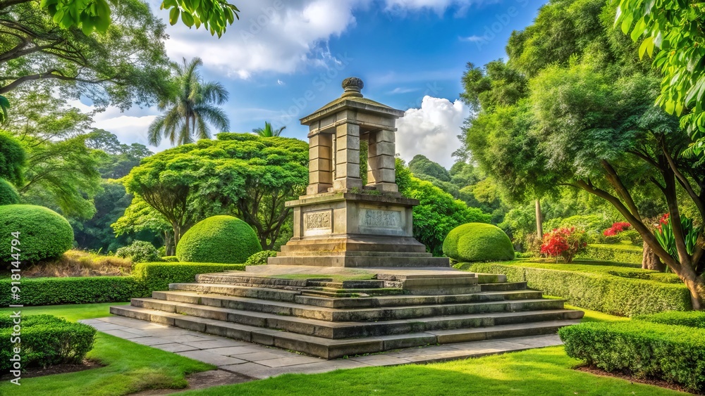 Timeless stone monument surrounded by lush greenery, symbolizing a ...