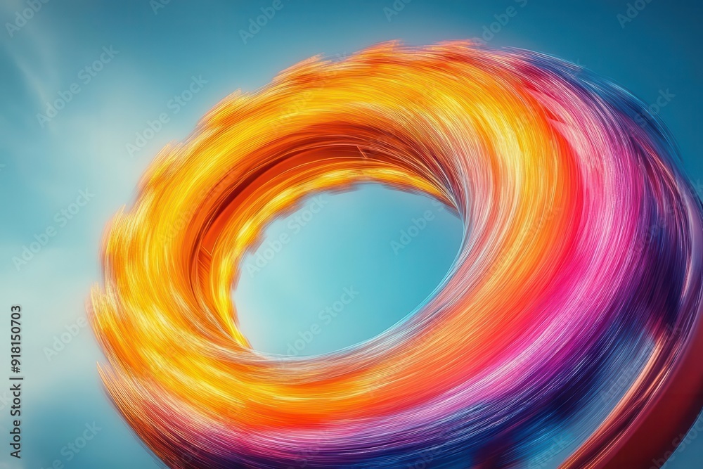thrilling roller coaster with vibrant colors twisting against a clear ...