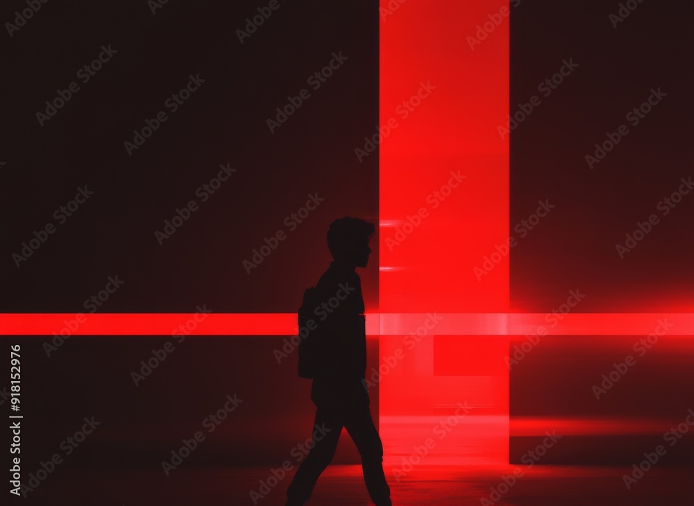 High Tech Concept Art Silhouette Of A Person Walking In The Realm Of Model Inference And