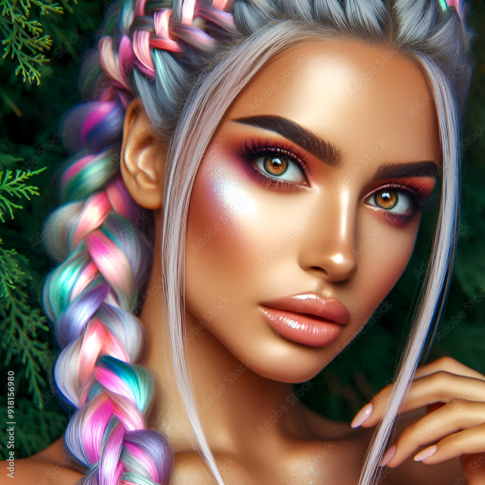 Beautiful woman, long pastel braid hair, hazel eyes Stock Illustration ...