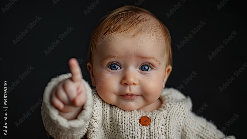 Charming portrait of a cute infant with an adorable expression ...
