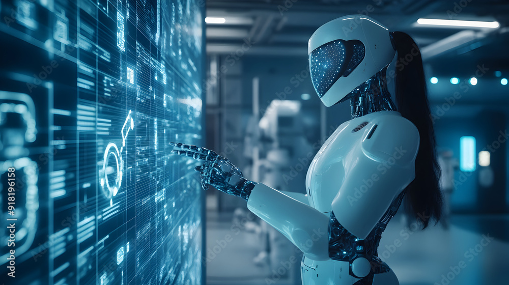 AI-Powered Robot Interacting with Humans - A detailed image of an AI ...