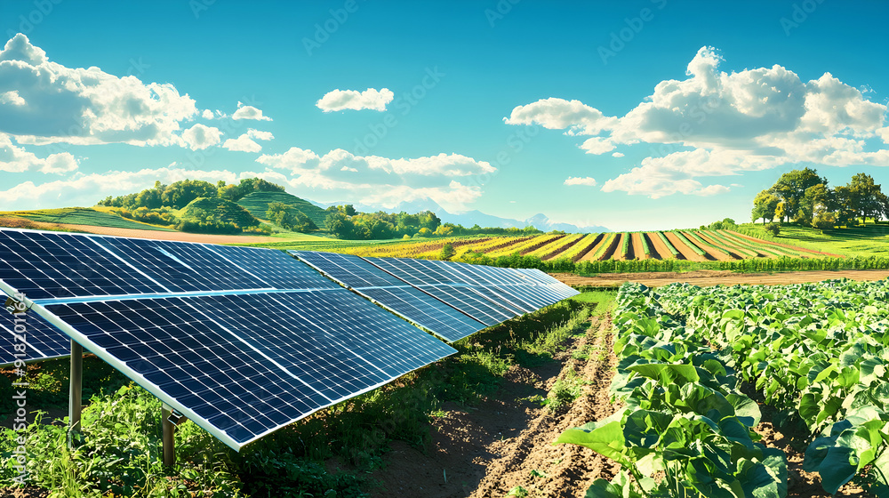 - An illustration of a hybrid farm with crops growing alongside solar ...