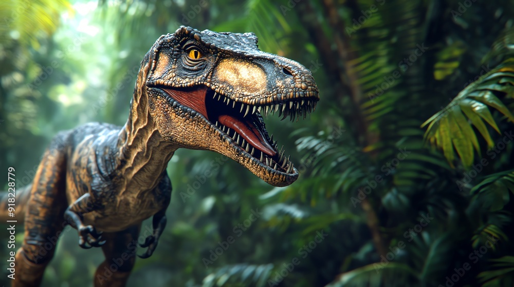 Velociraptor pack hunting in dense jungle with dramatic lighting, CGI ...