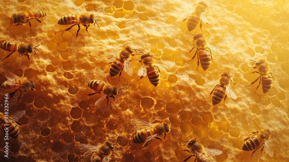 Busy Bees on Honeycomb - Closeup of Honeycomb with Bees - A close-up ...
