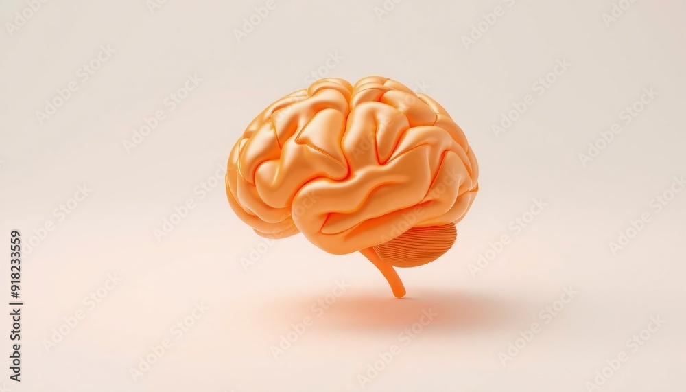 an orange brain with interconnected lines hovers against a clean ...