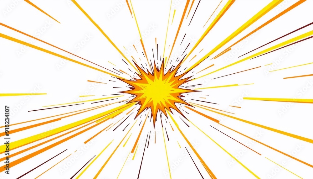 bright yellow and orange speed lines whirl around a central explosion ...