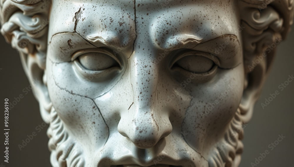 fragmented visage of a classical statue merging elements of greek ...