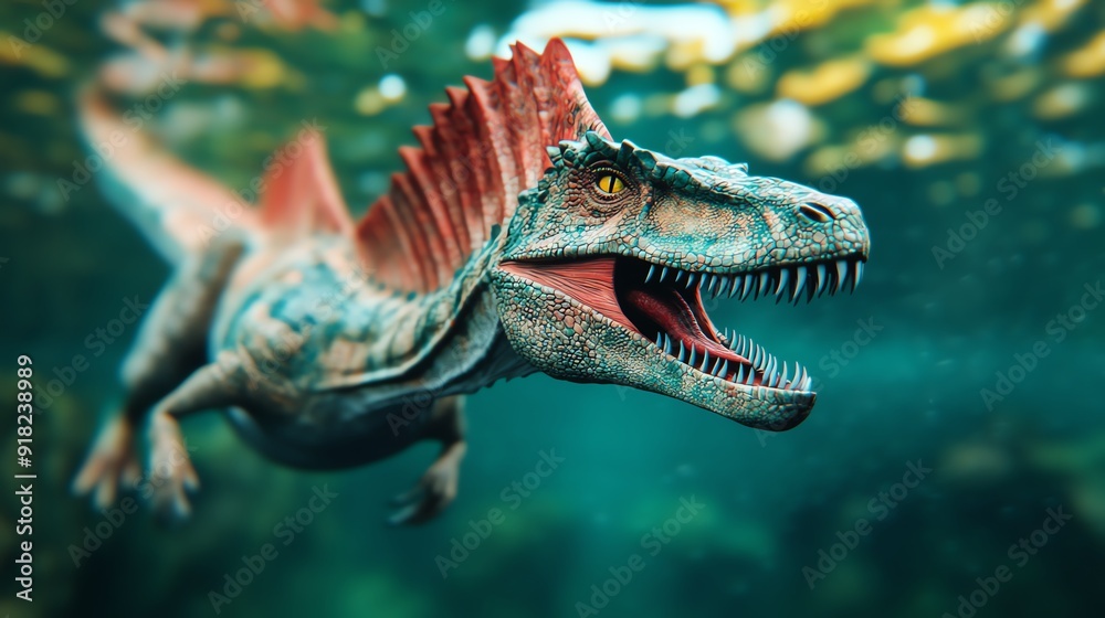 Spinosaurus swimming in a prehistoric river, CGI dinosaurs, aquatic ...