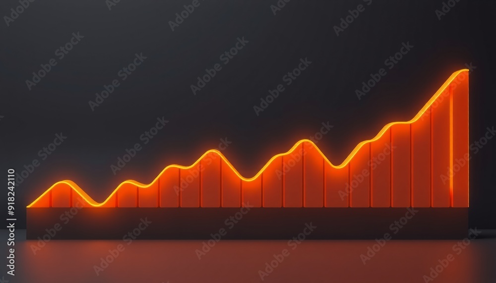 3d line graph with pronounced upward trend glowing orange segments on ...