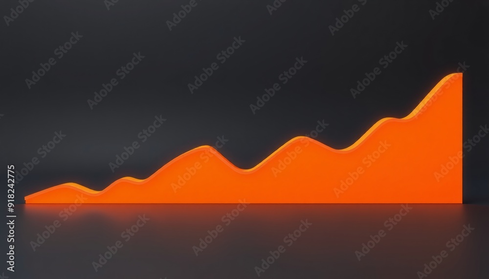 straight-on view of a 3d line graph illustrating rising trend segments ...