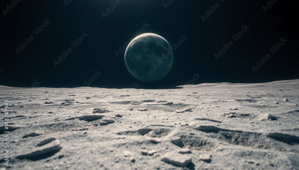 moon s cratered landscape with earth in the sky light mode showing ...