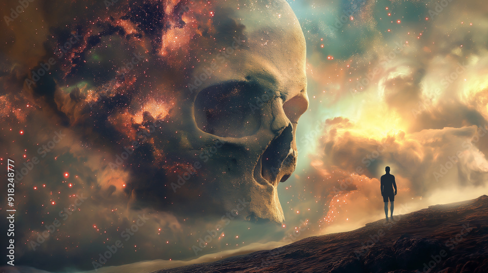 Cosmic Skull: Gazing into the Abyss: A lone figure stands on a ...