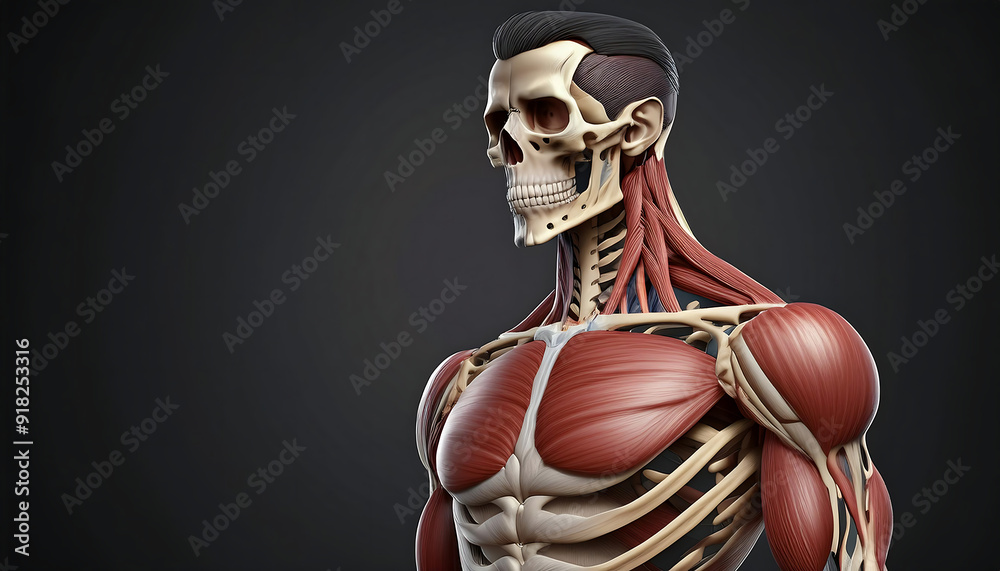 Anatomical Illustration of Skeleton and Muscles- A detailed 3D render ...