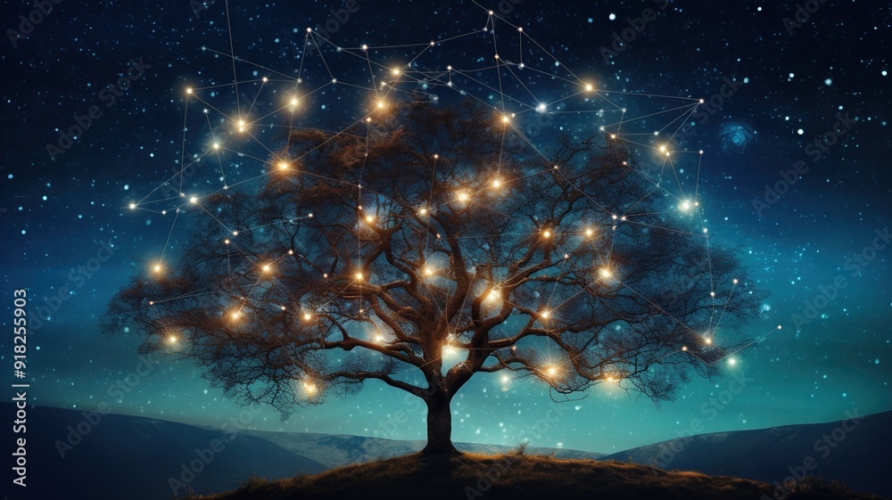 A genealogy tree visualized as a large, branching treehouse where each ...