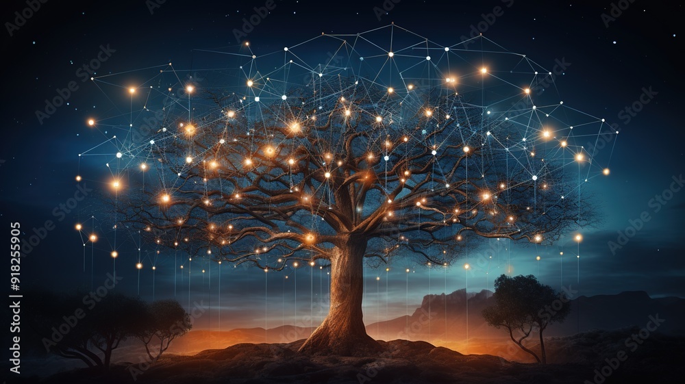 A genealogy tree visualized as a large, branching treehouse where each ...