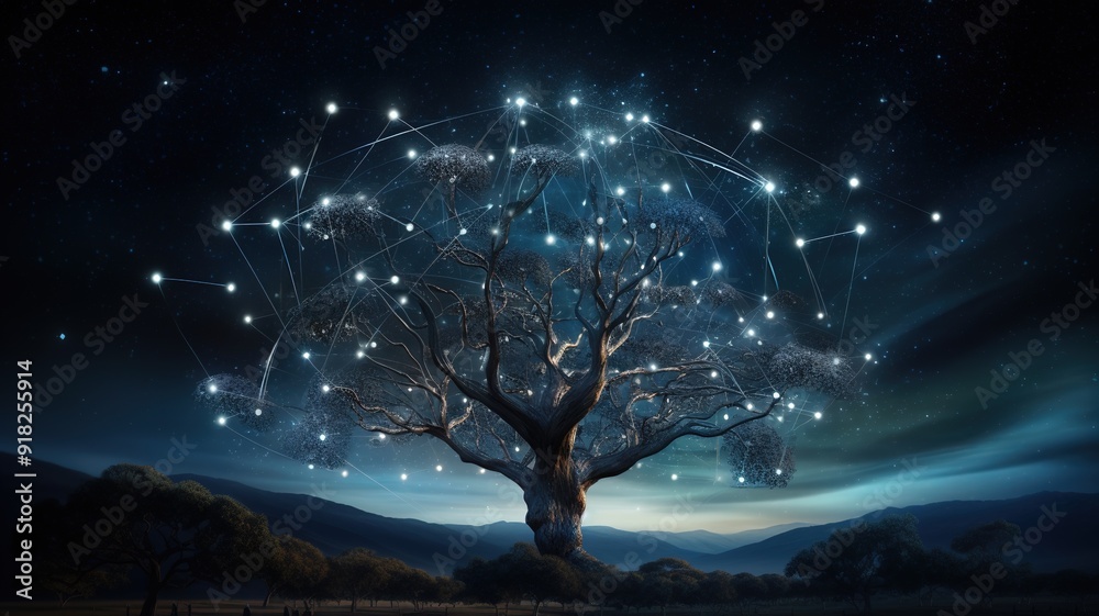 A genealogy tree visualized as a large, branching treehouse where each ...