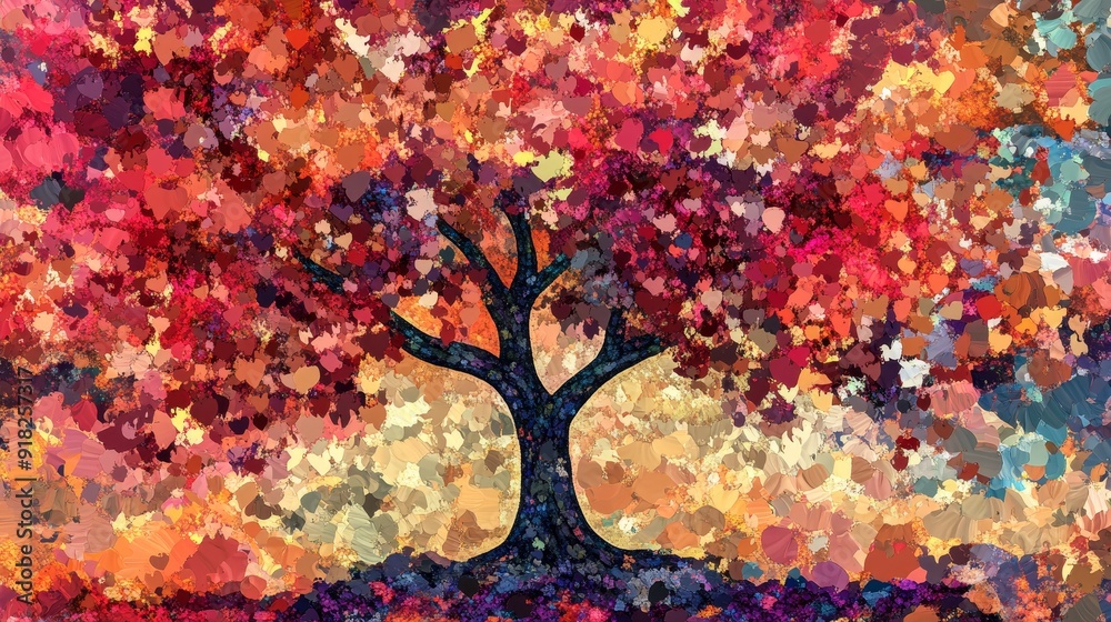 Vibrant Autumn Tree Painting, Nature Art for Wall Decor - A colorful ...