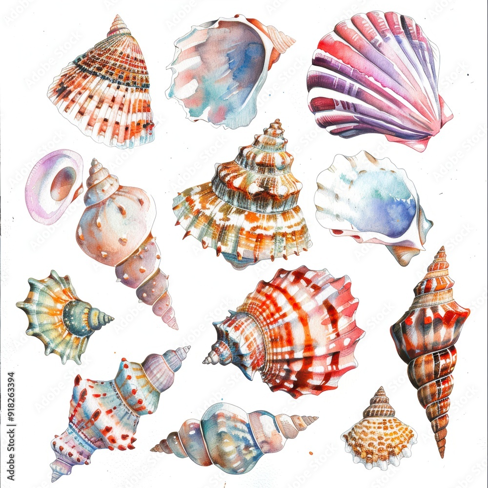 Colorful shells illustration with various types and sizes, perfect for ...