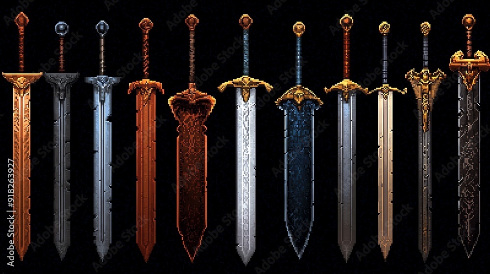 Pixel art weapon sprites in a repeating pattern Stock Illustration ...