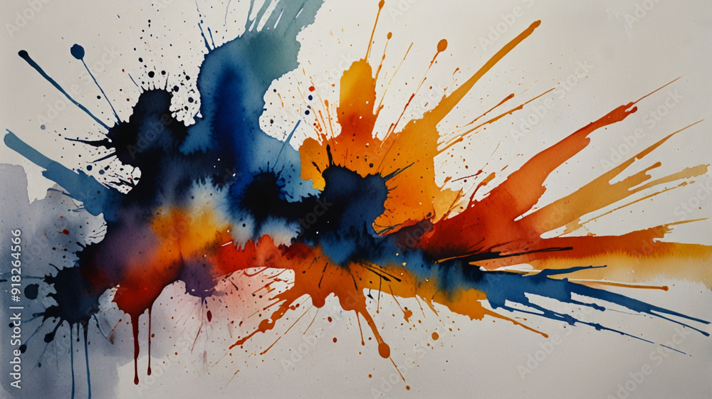 Watercolor Painting: A minimalist abstract painting featuring a single ...