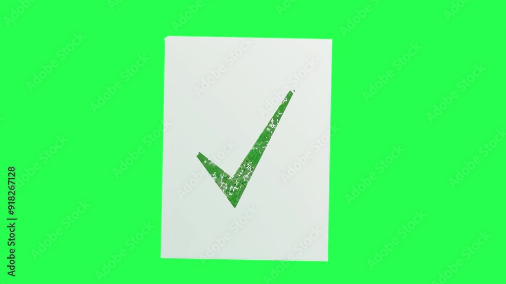 Animated White Page with Tick Mark on Green Screen Background for Video ...