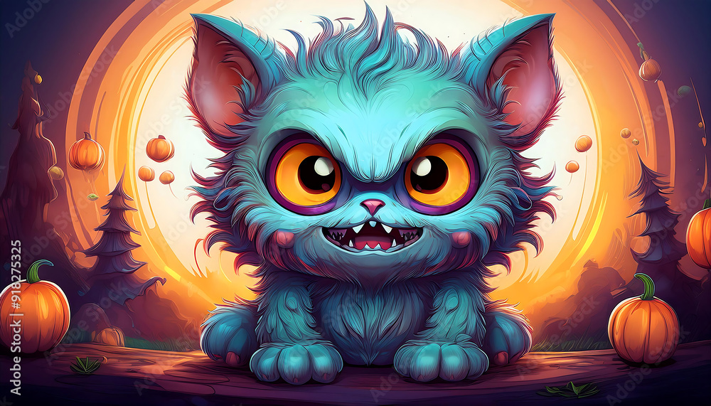 Cute Cat Monster Illustration- An adorable cartoon illustration of a ...
