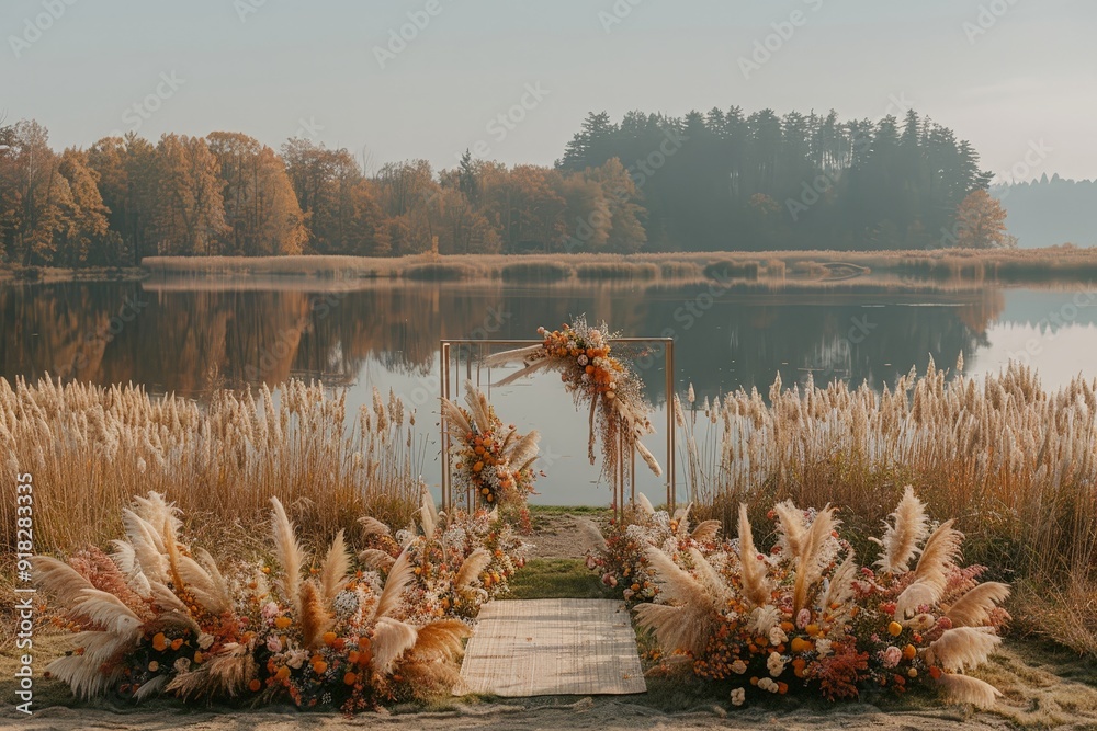 wooden frames and greenery forming a rustic wedding backdrop, ideal for ...