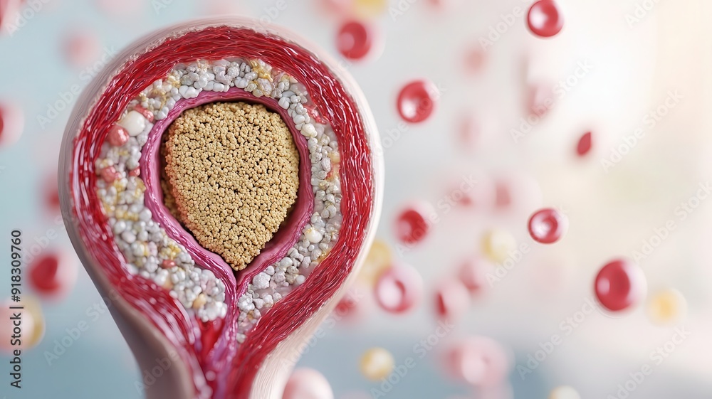 Cross-section of an artery with plaque buildup, illustrating chest ...