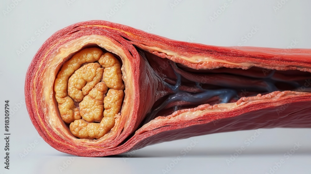 Cross-sectional diagram of a carotid artery with fatty deposits ...