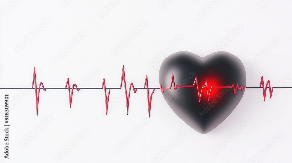 EKG line with sharp, uneven spikes over a heart silhouette ...