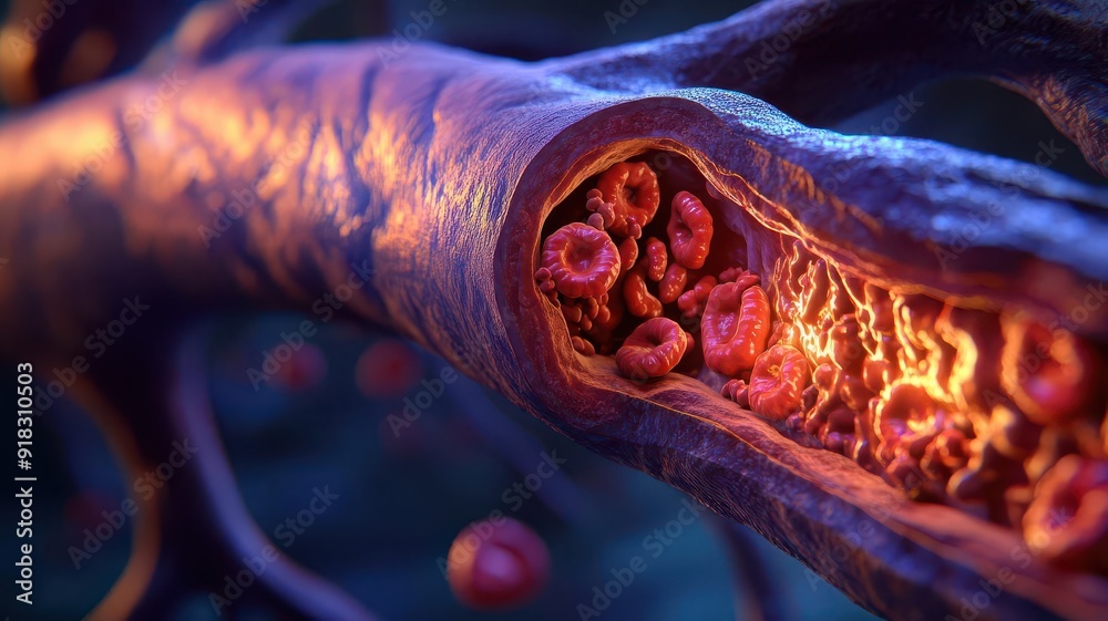 Visual of an artery with contrasting healthy and diseased sections ...