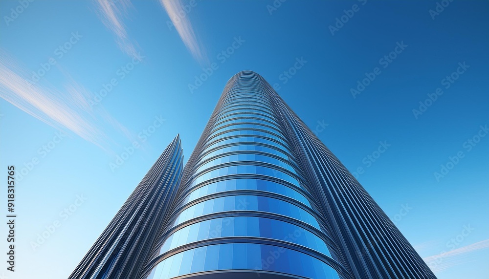 3D stimulate of high rise curve glass building and dark steel window ...
