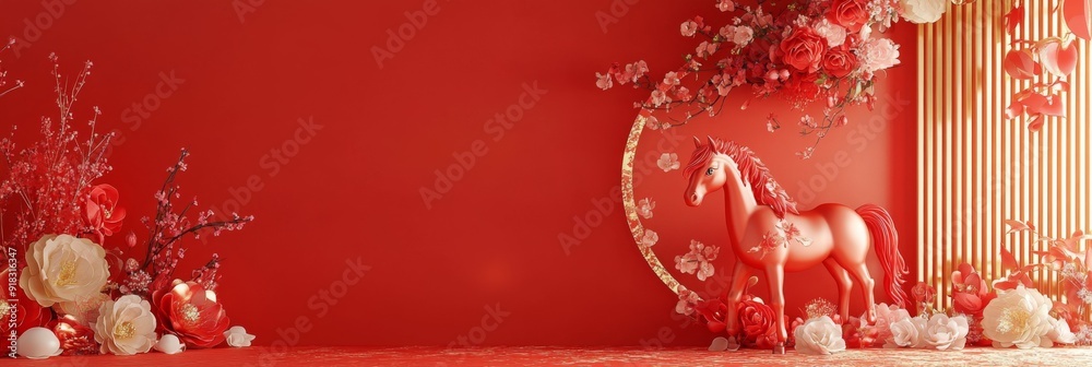 Chinese Zodiac Lively Red Horse in 3D Art: A Minimalist Chinese New ...