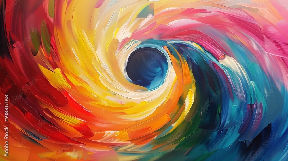 Colorful swirling abstract painting creating a dynamic vortex of hues ...